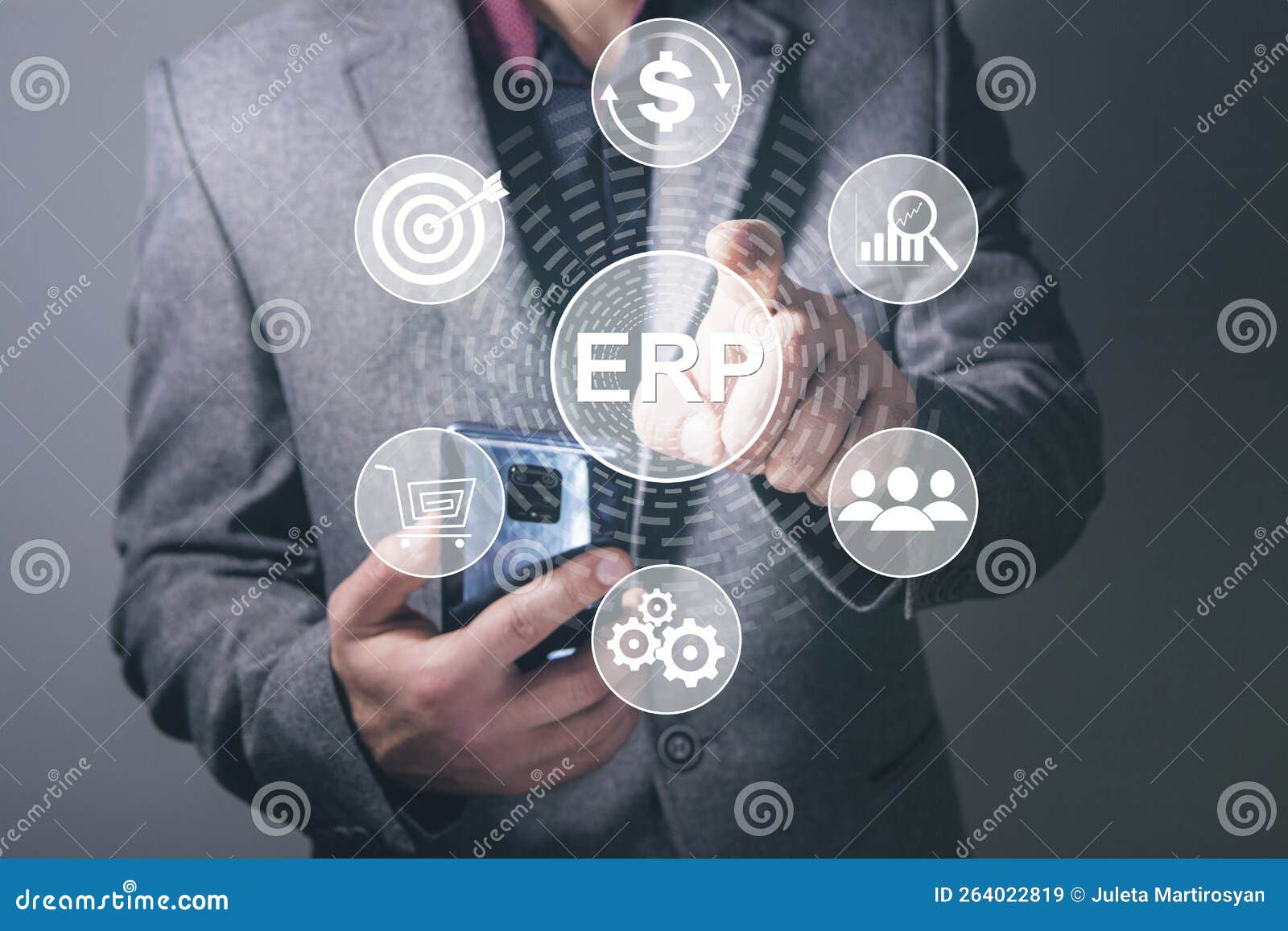 ERP and Icons on Virtual Screen Stock Image - Image of interface ...
