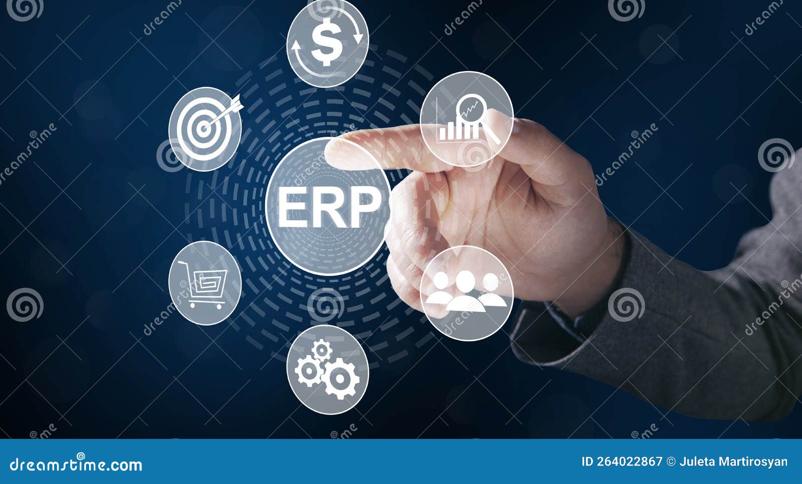 ERP and Icons on Virtual Screen Stock Image - Image of strategy ...