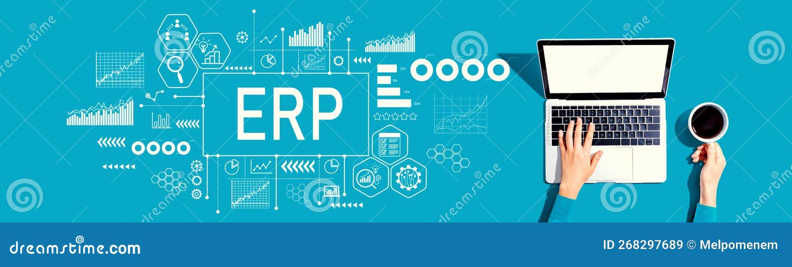 ERP Theme with Person Using a Laptop Stock Image - Image of coffee ...