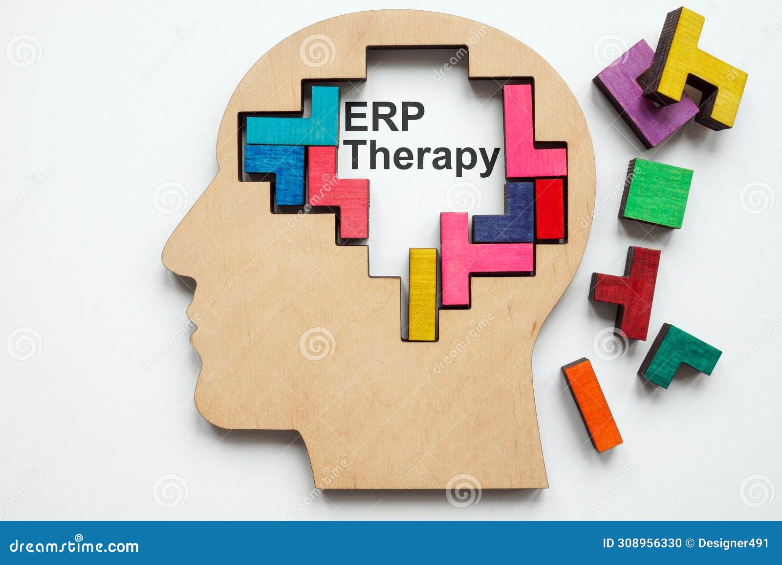 ERP Therapy, Exposure and Response Prevention. Head Model with Colored ...
