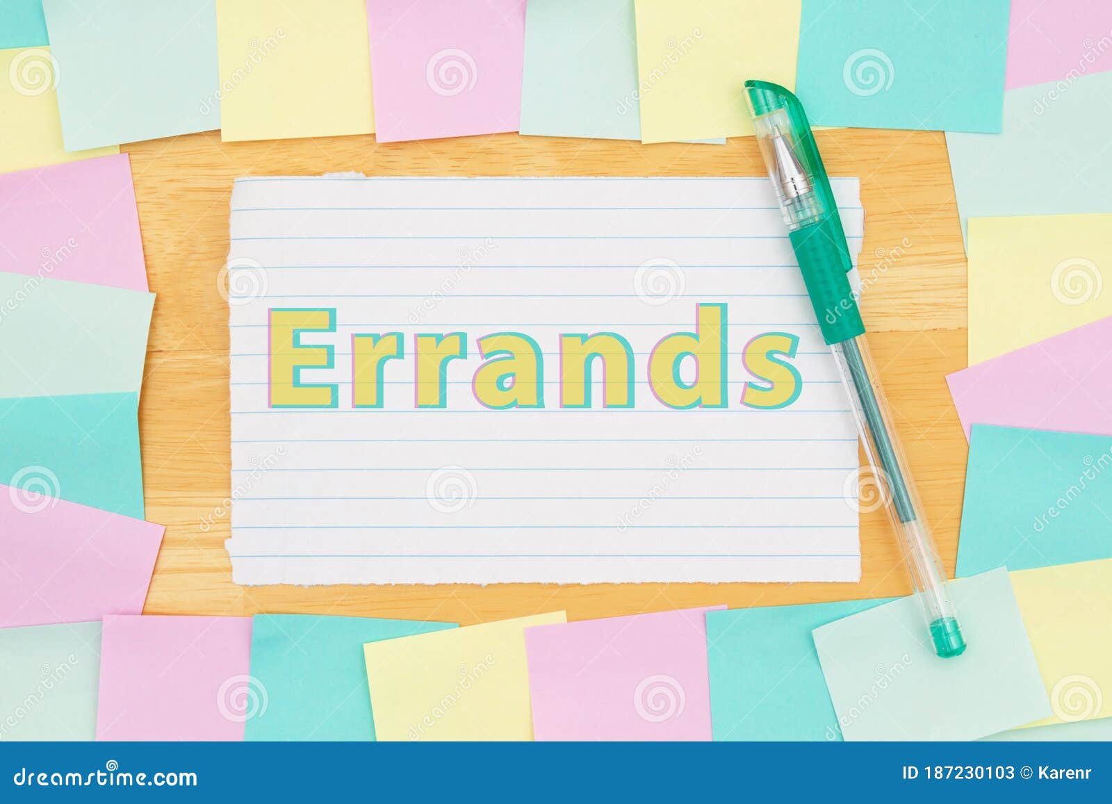 Errands Type Message on Lined Paper with Multi-color Sticky Notes Stock ...