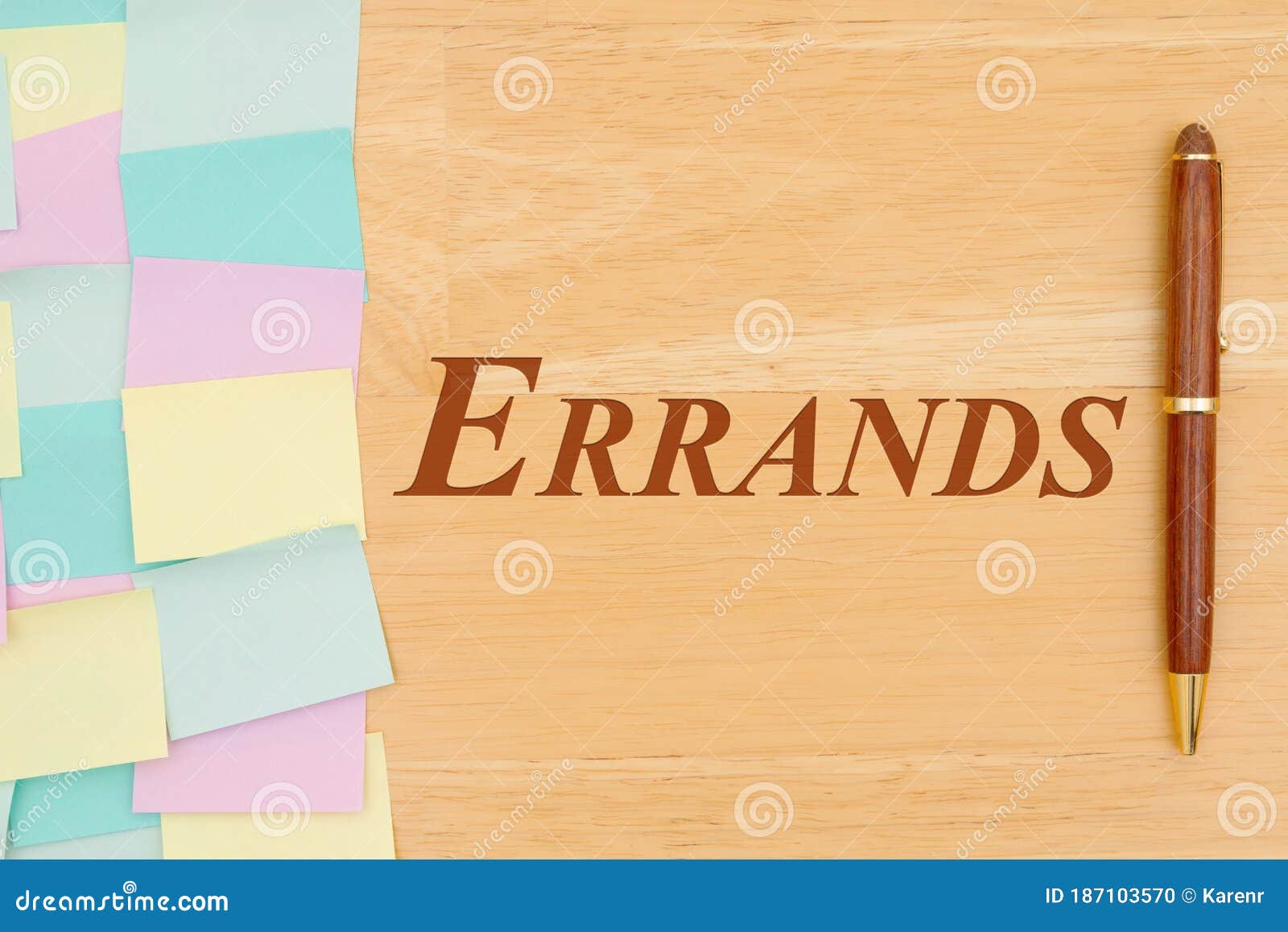 Errands Type Message with Multi-color Sticky Note and a Pen Stock Photo ...