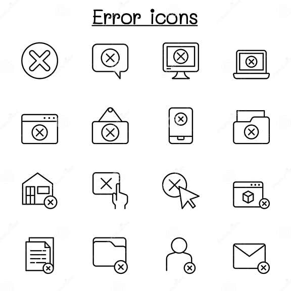Error, Delete, Erase Icon Set in Thin Line Style Stock Illustration ...