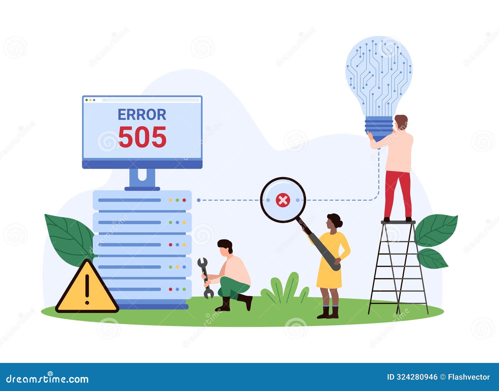 505 Error, HTTP Version Not Supported, Tiny People Find Connection Error, Repair Code Stock ...