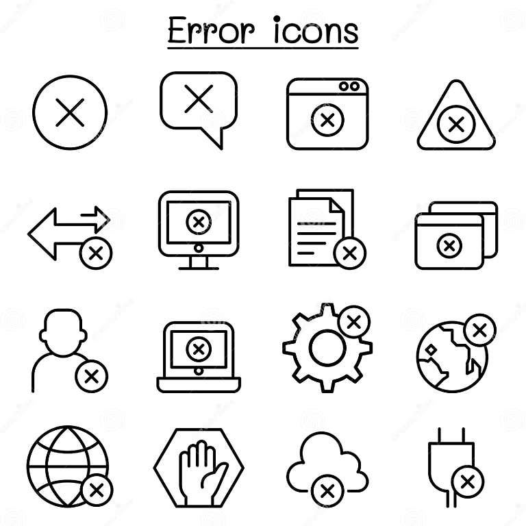 Error Icon Set in Thin Line Style Stock Vector - Illustration of ...