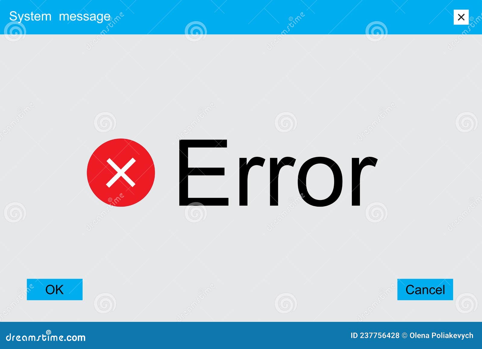 Error Message Computer Icon. Red Cross Sign. Popup Window. Technology ...