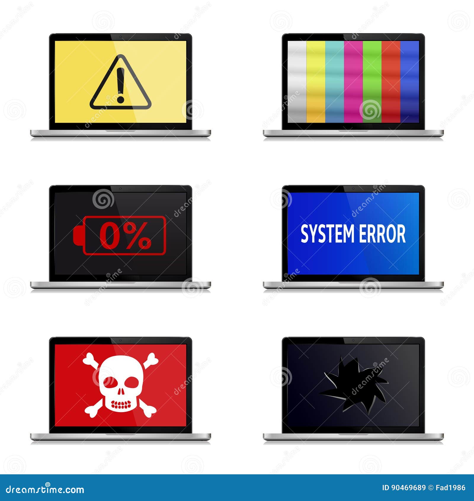 Error Signs on Laptop Screens Isolated on White Background Stock Vector ...