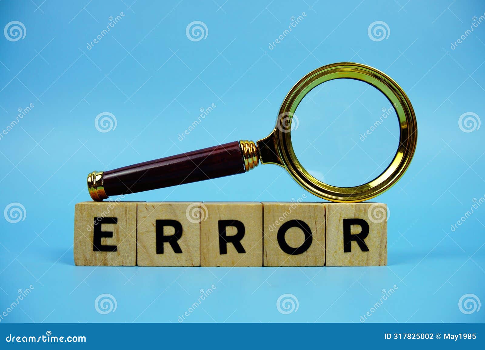 Error with Wooden Blocks Alphabet Letters and Magnifying Glass on Blue ...