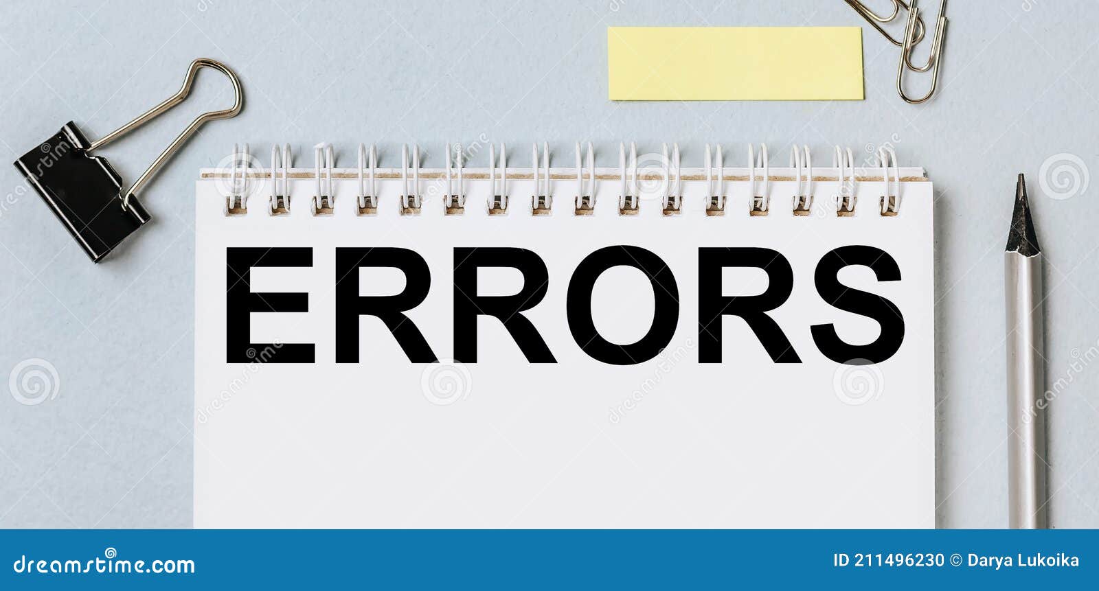 ERRORS. Flat Layout of Office Workplace with Stationery Stock Photo ...