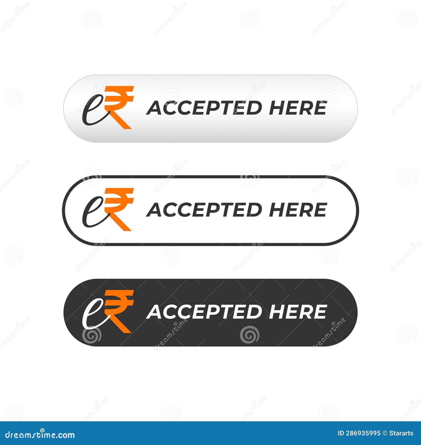 Erupee or E-rupi Accepted Here Buttons Set of Three Stock Vector ...