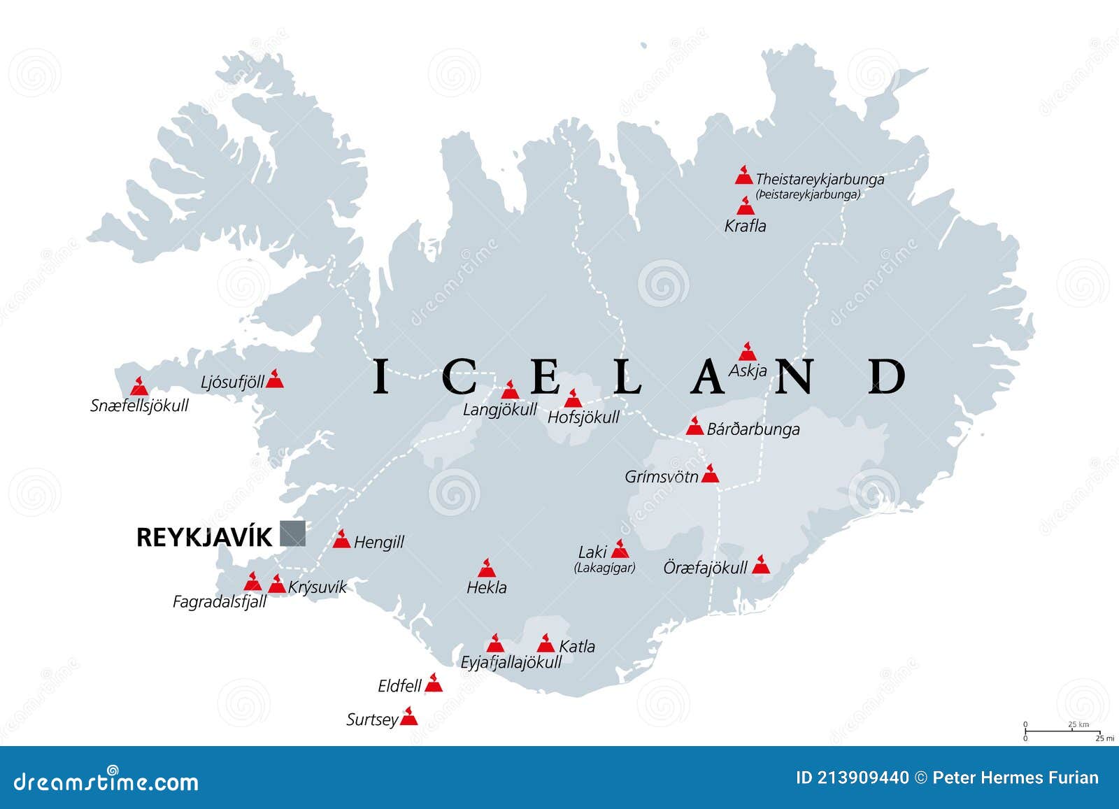 Volcanoes Of Iceland That Erupted Since Human Settlement, Political Map ...