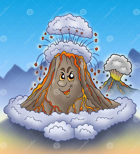 Erupting cartoon volcano stock illustration. Illustration of mountain ...