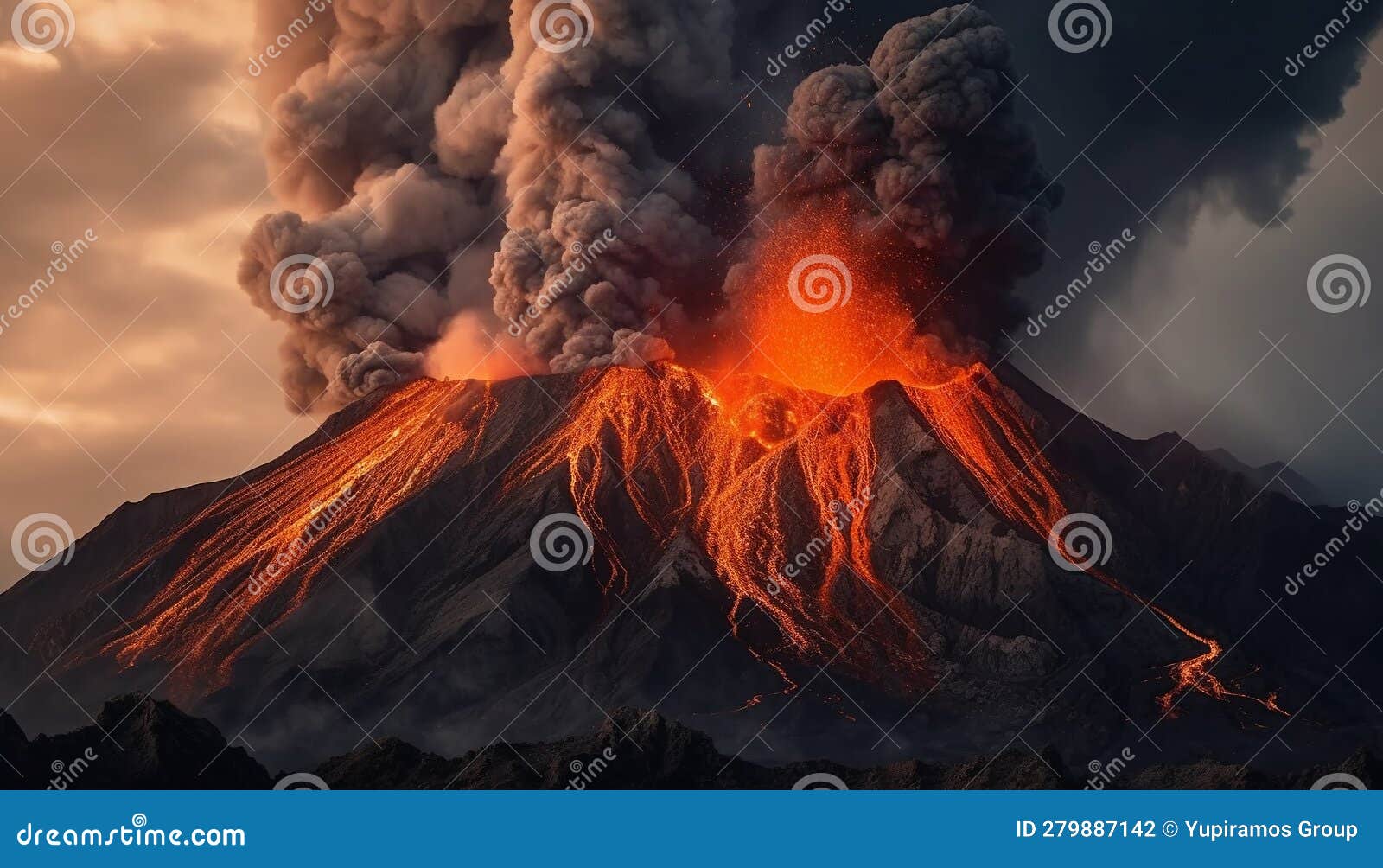 Erupting Mountain Spews Smoke, Flame, Ash, Destruction, Danger, and ...