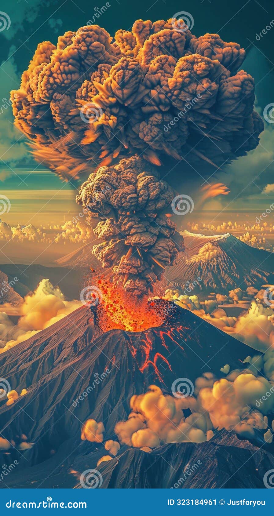 Erupting Volcano with Ash Cloud. Generative Ai Stock Illustration ...