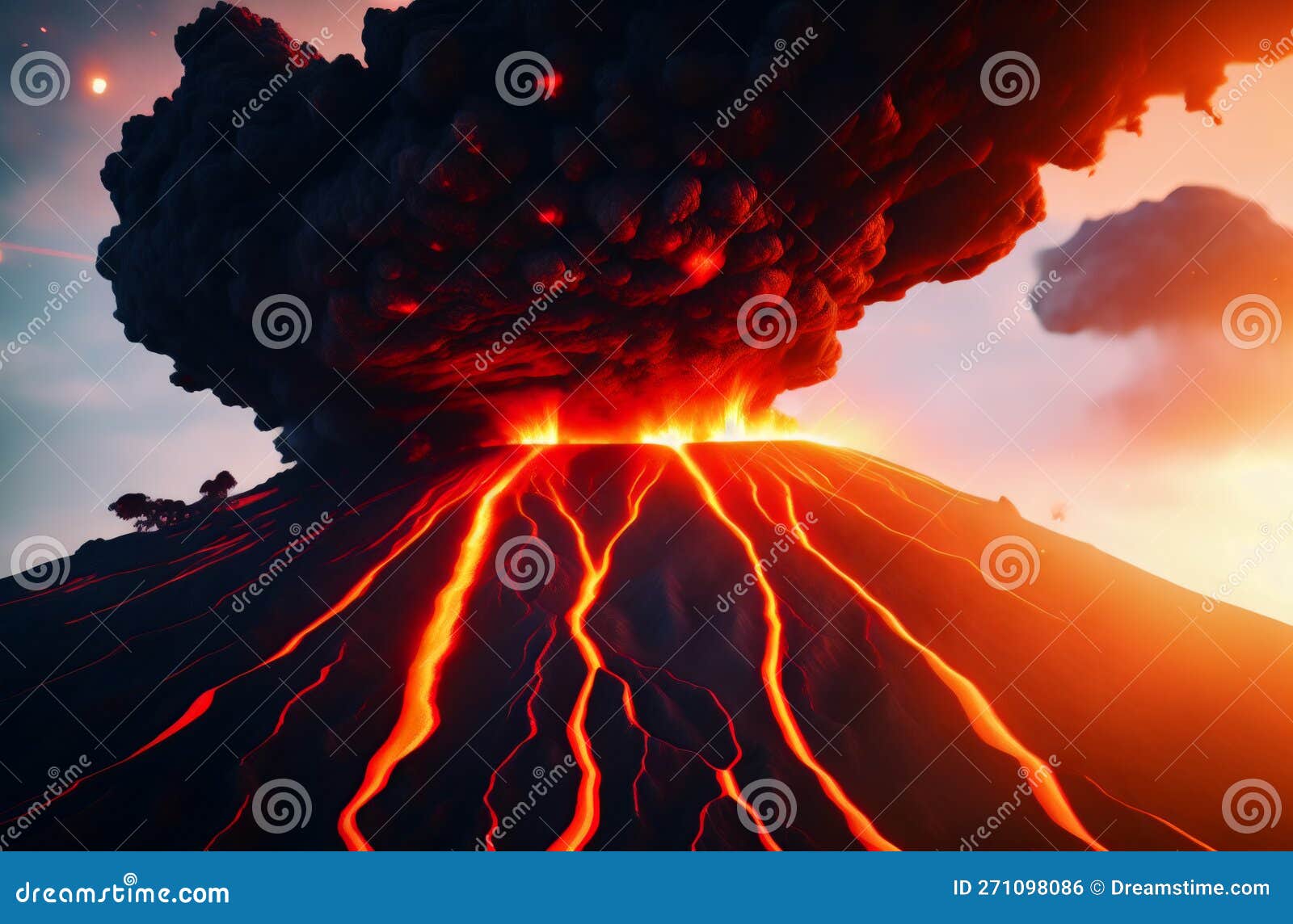 Erupting Volcano. Big Powerful Explosion from Volcano. Generative AI ...