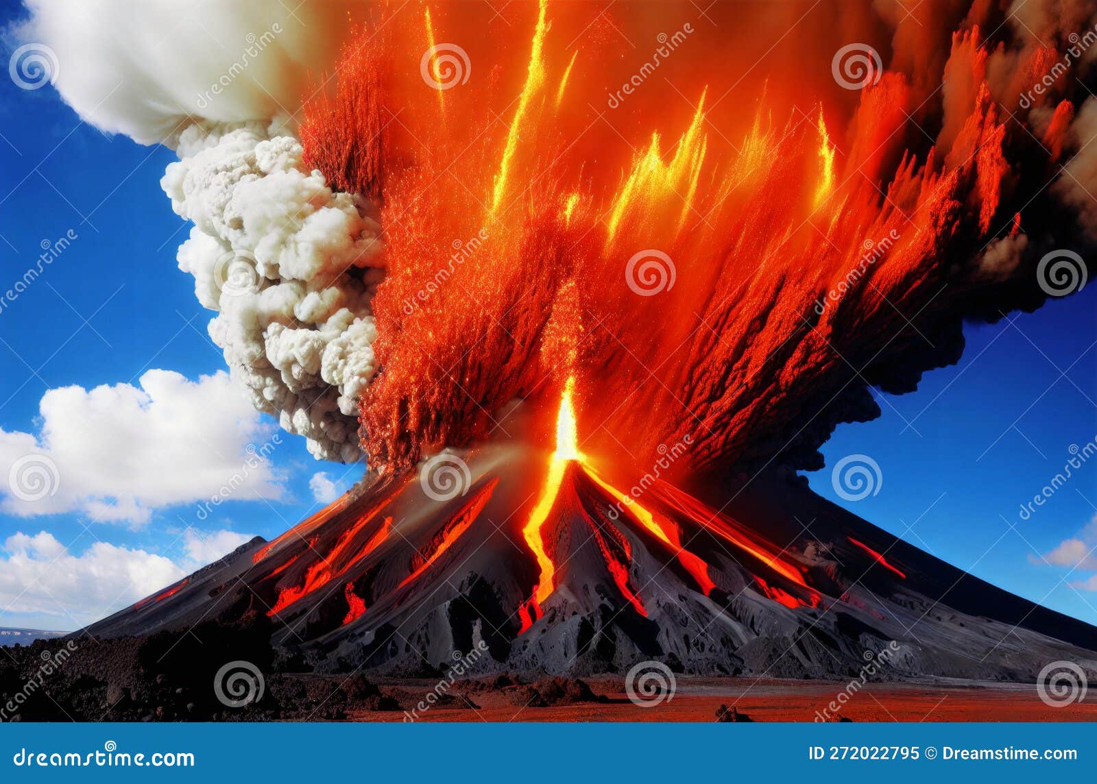 Erupting Volcano. Big Powerful Explosion from Volcano. Generative AI ...