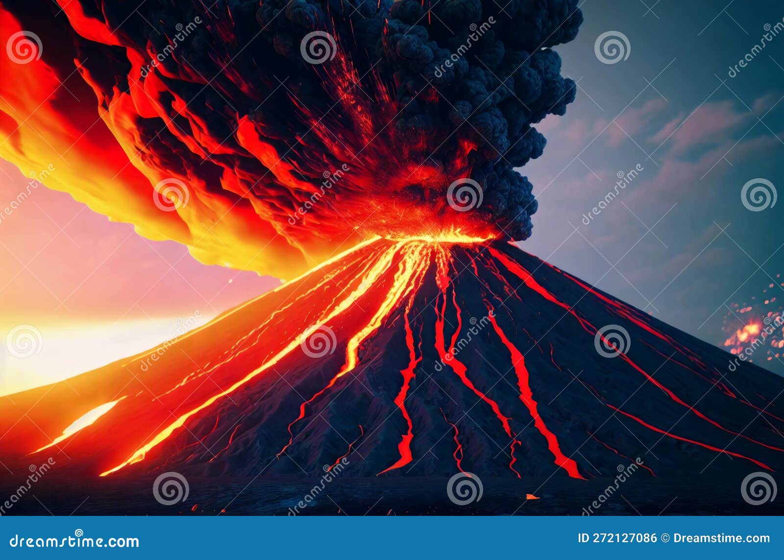 Erupting Volcano. Big Powerful Explosion from Volcano. Generative AI ...