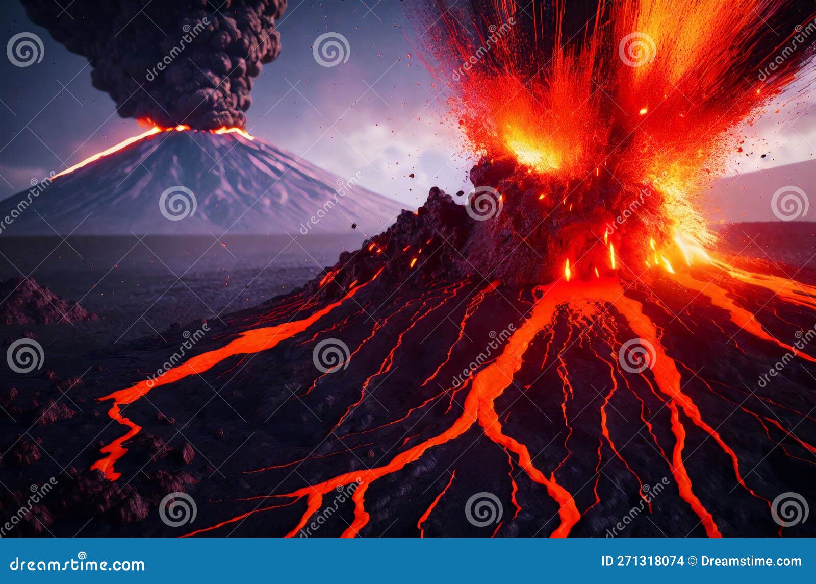 Erupting Volcano. Big Powerful Explosion from Volcano. Generative AI ...