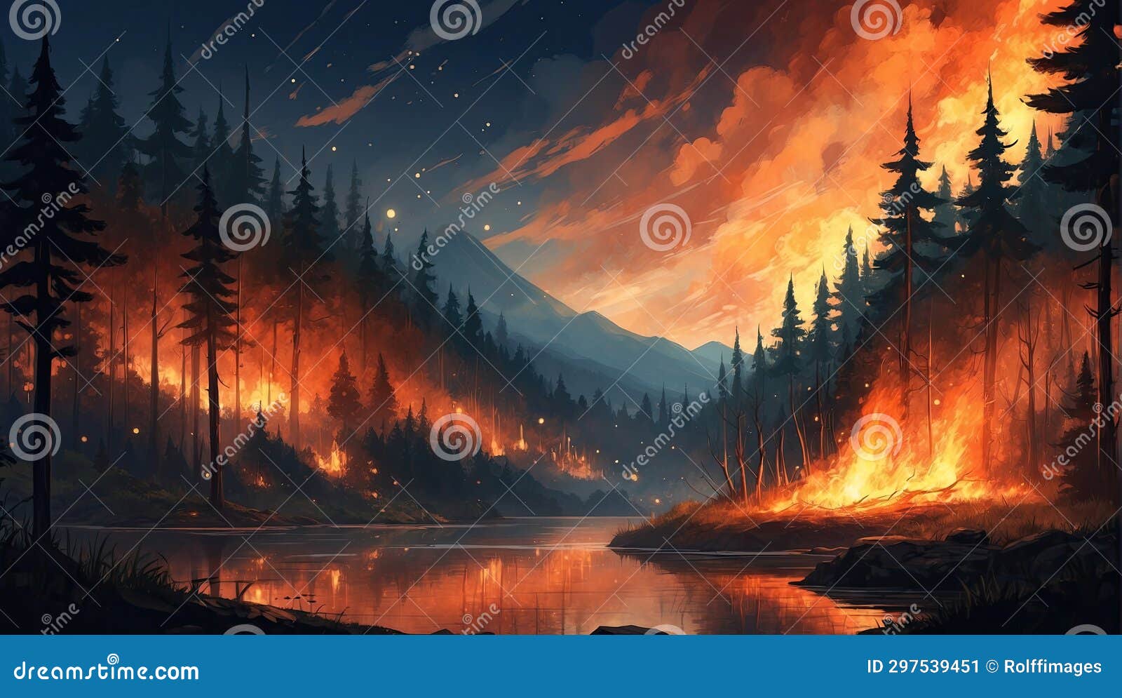 Erupting Volcano, Burning Forests Stock Image - Image of emotion, storm ...