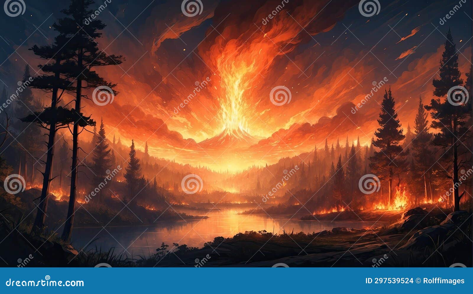 Erupting Volcano, Burning Forests Stock Photo - Image of crisis ...