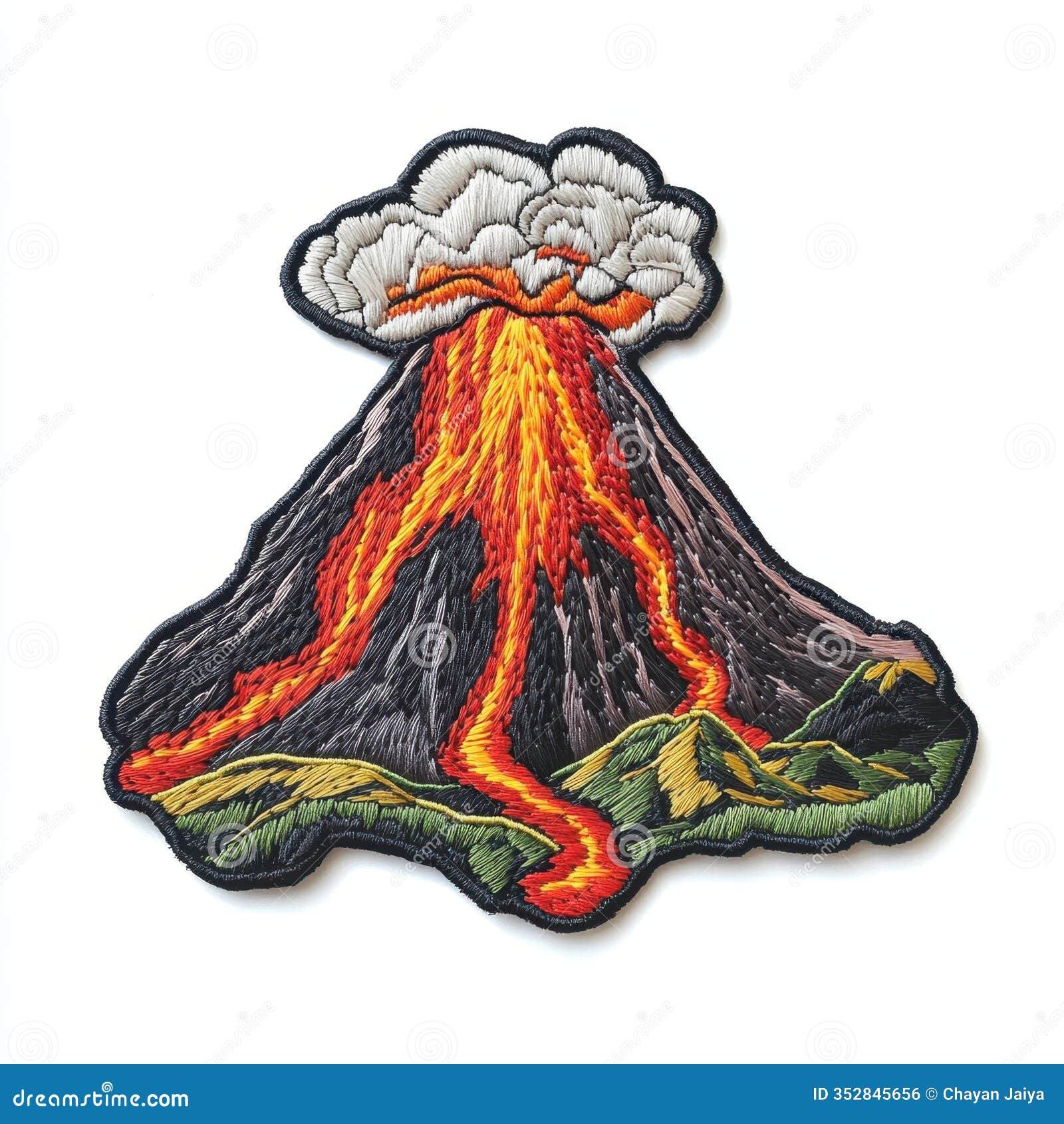 Erupting Volcano Embroidery Patch Design Stock Illustration ...