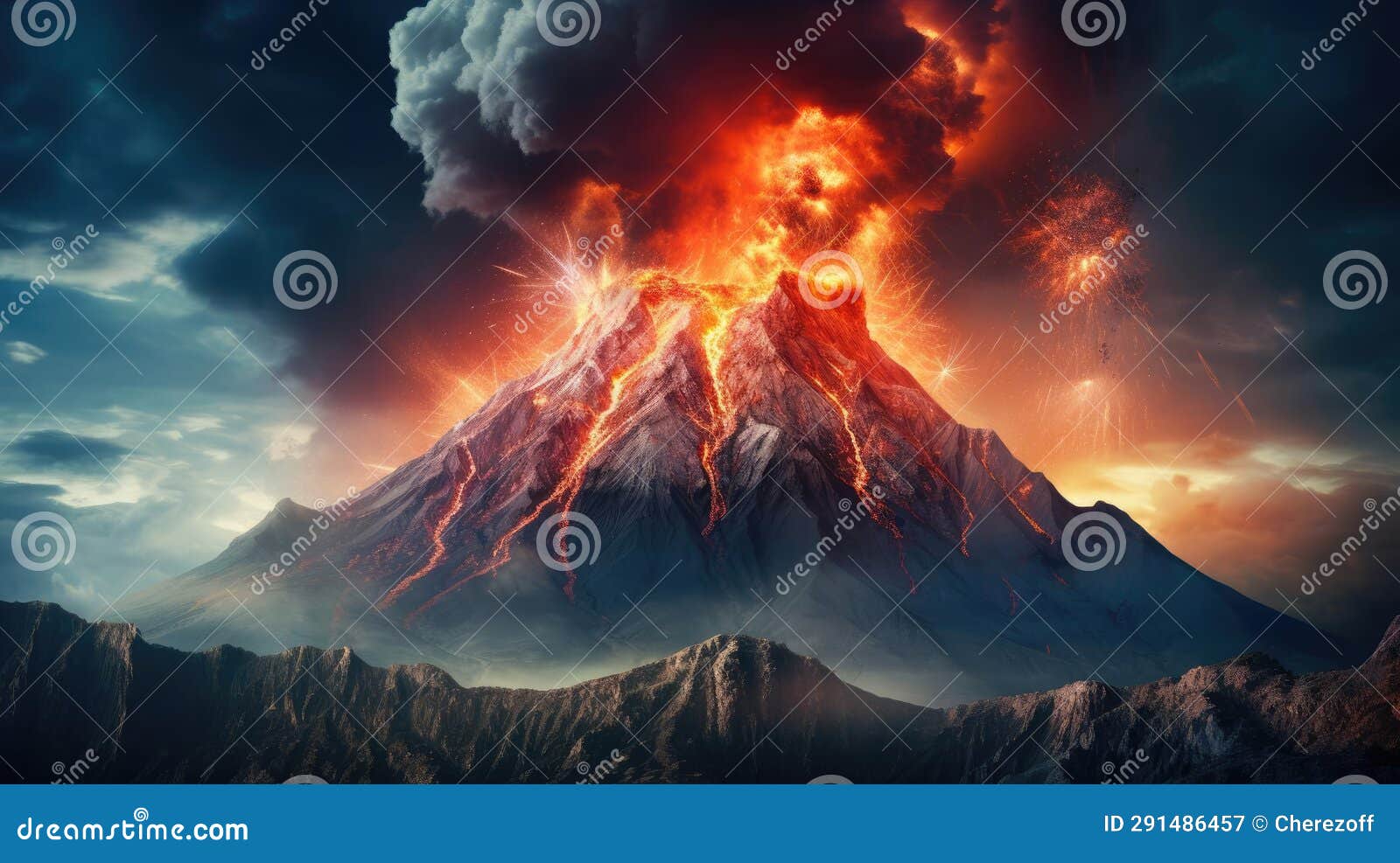 An erupting volcano stock image. Image of crater, indonesia - 291486457