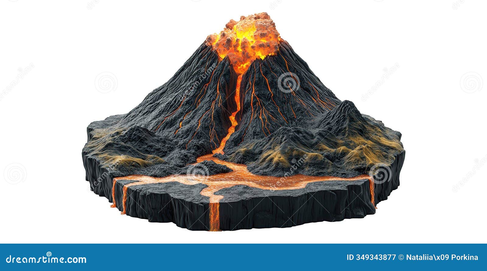 Erupting Volcano with Flowing Lava Isolated on Transparent Background ...