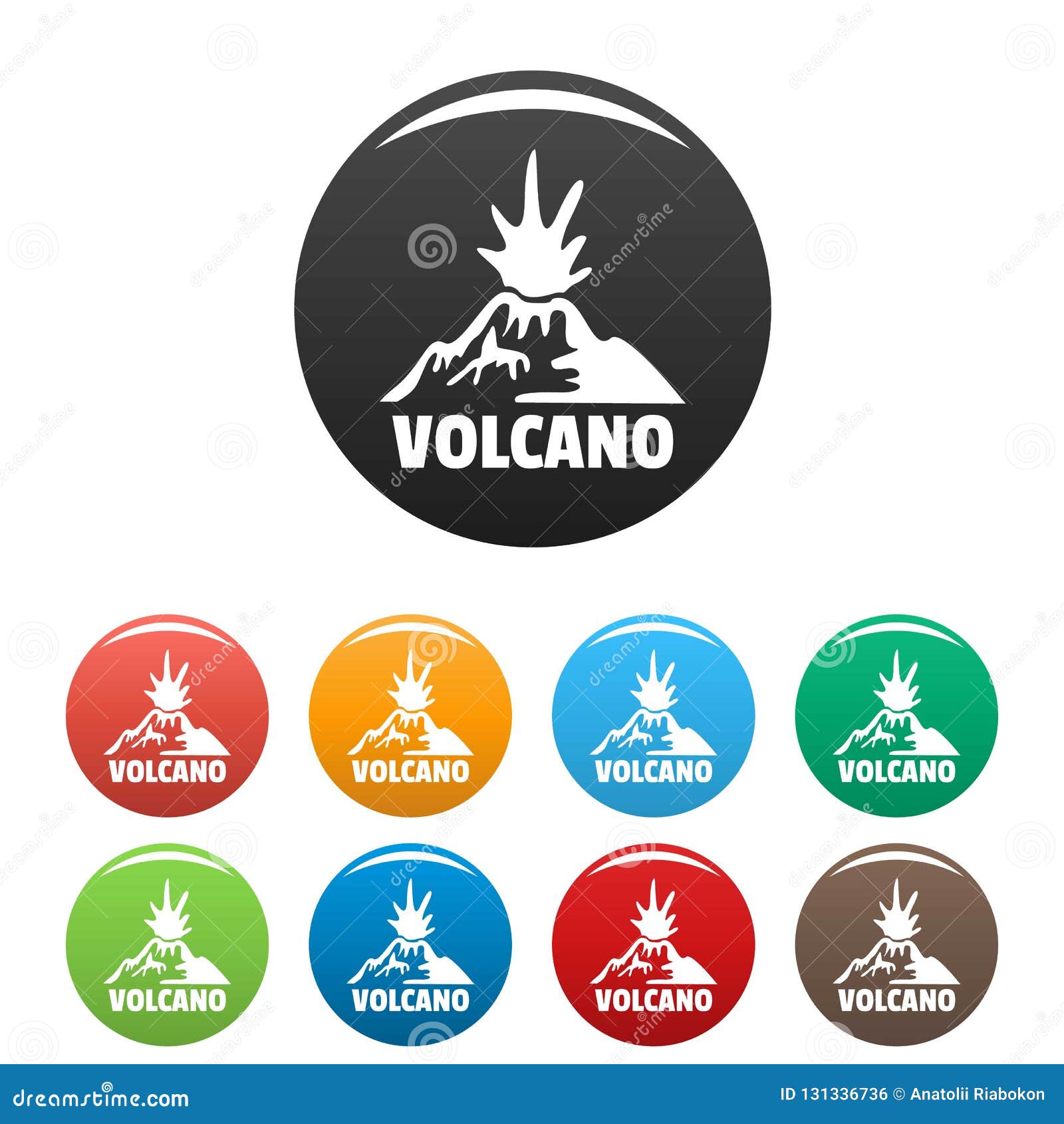 Erupting Volcano Icons Set Color Stock Vector - Illustration of force ...