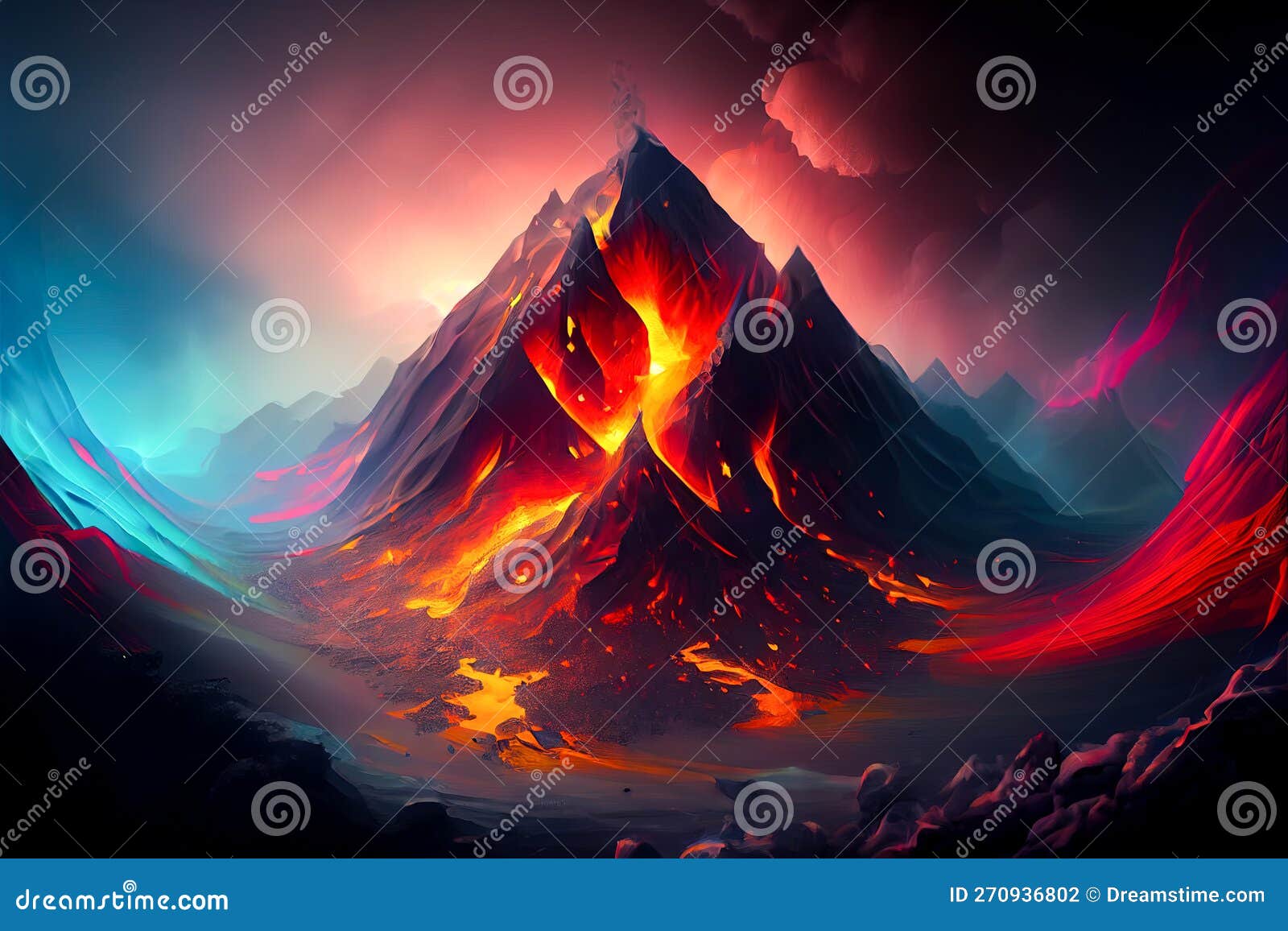 Erupting Volcano Illustration. Generative AI Stock Illustration ...