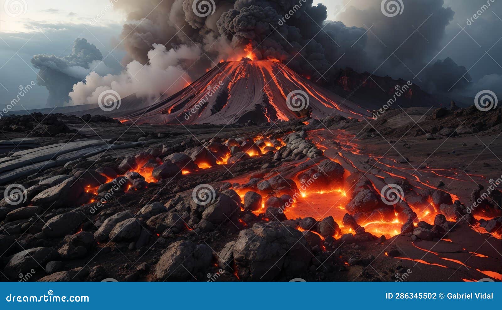 Erupting Volcano. Landscape with Erupting Volcano. Active Volcano and ...