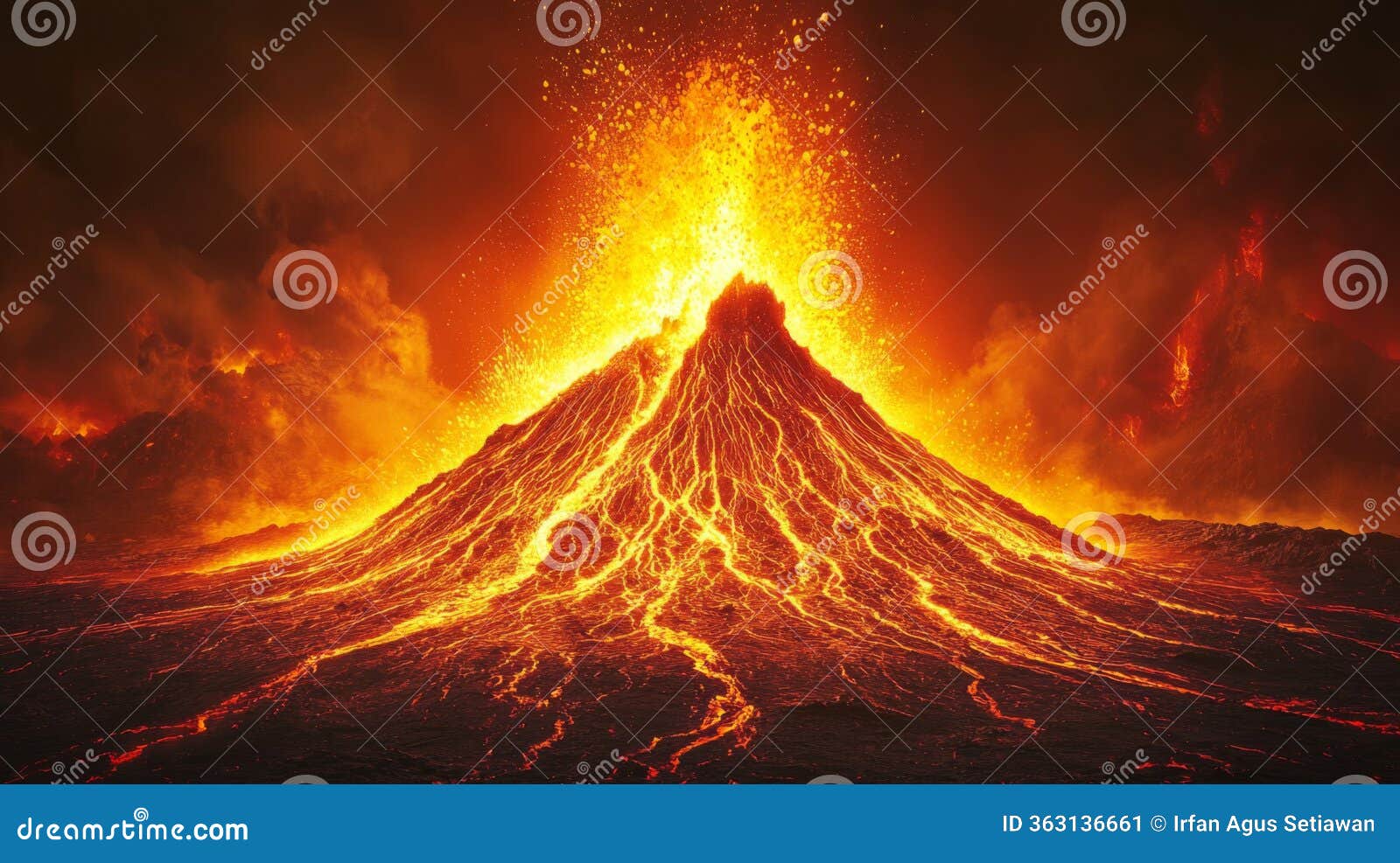 Volcano Lava Eruption. Vulcano Mountain With Smoke Royalty-Free Cartoon ...