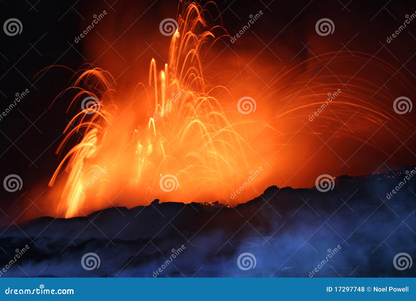 Erupting Volcano at Night stock photo. Image of fire - 17297748