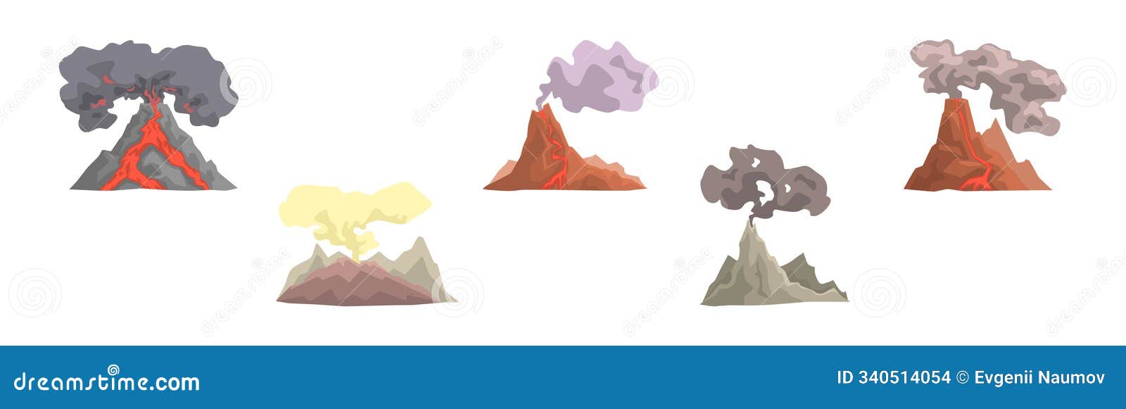 Erupting Volcano With Smoke At Top Of Mountain Vector Set ...