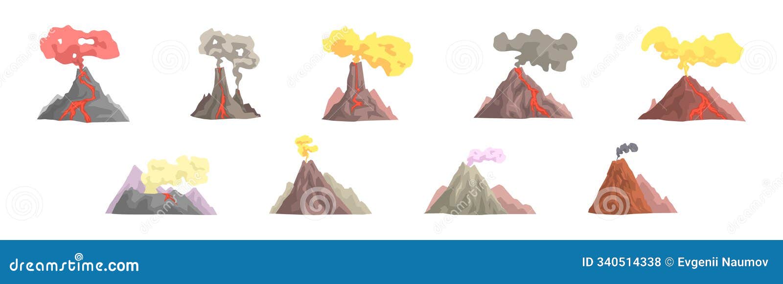 Erupting Volcano Column Of Smoke Vector Flat Illustration. Fuming ...