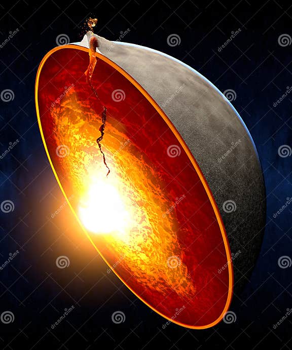 Erupting Volcano and Split the Earth Core Stock Illustration ...