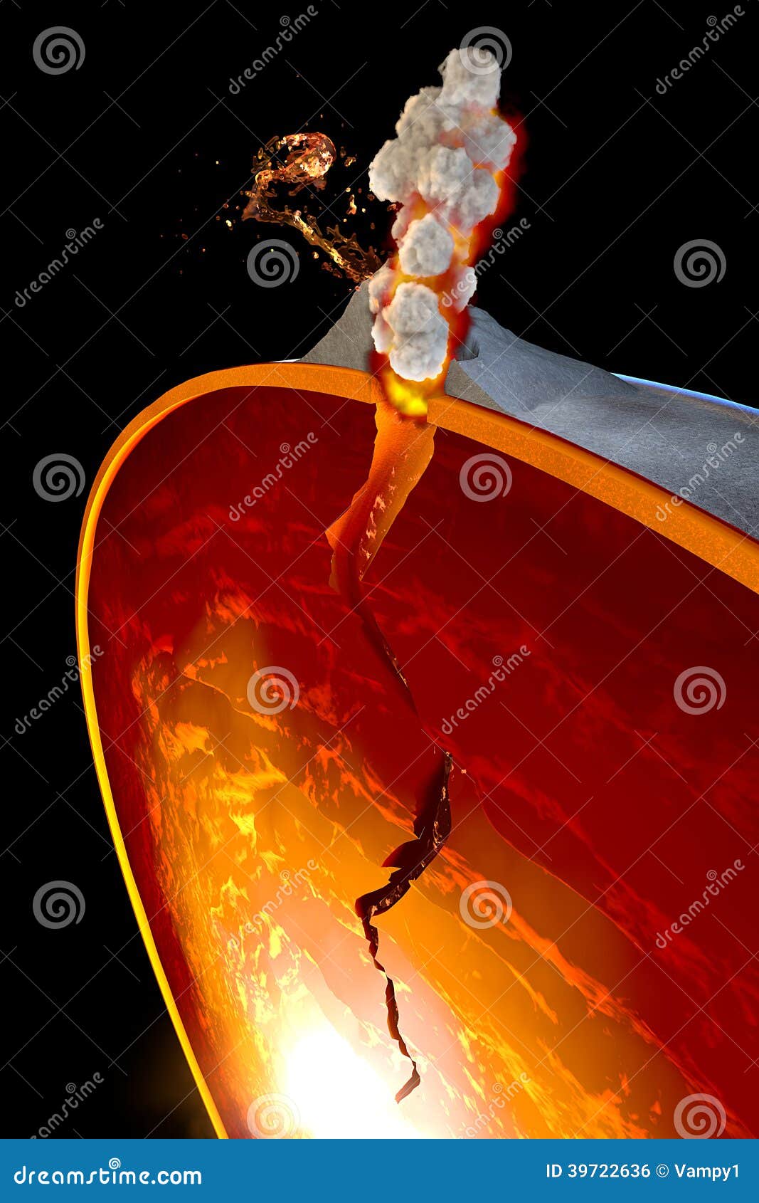 Erupting Volcano and Split the Earth Core Stock Illustration ...