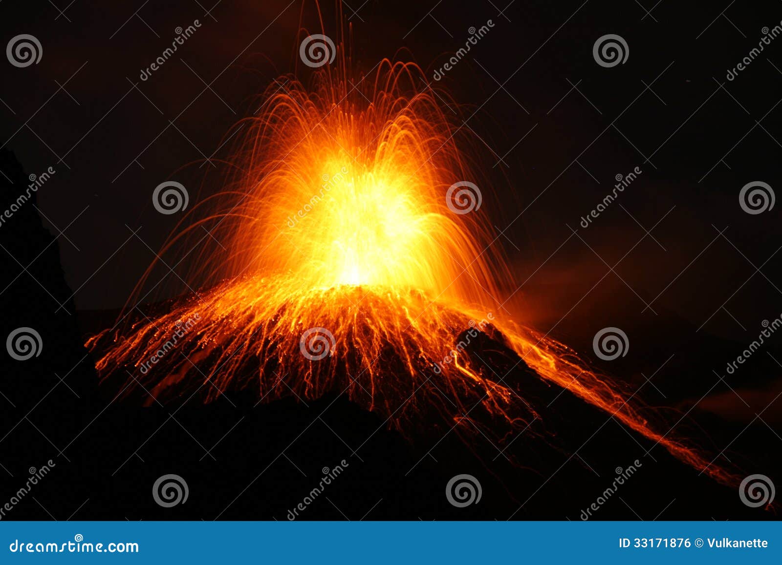 Strombolian Eruption From Stromboli Volcano With Lava Trails Explosion ...