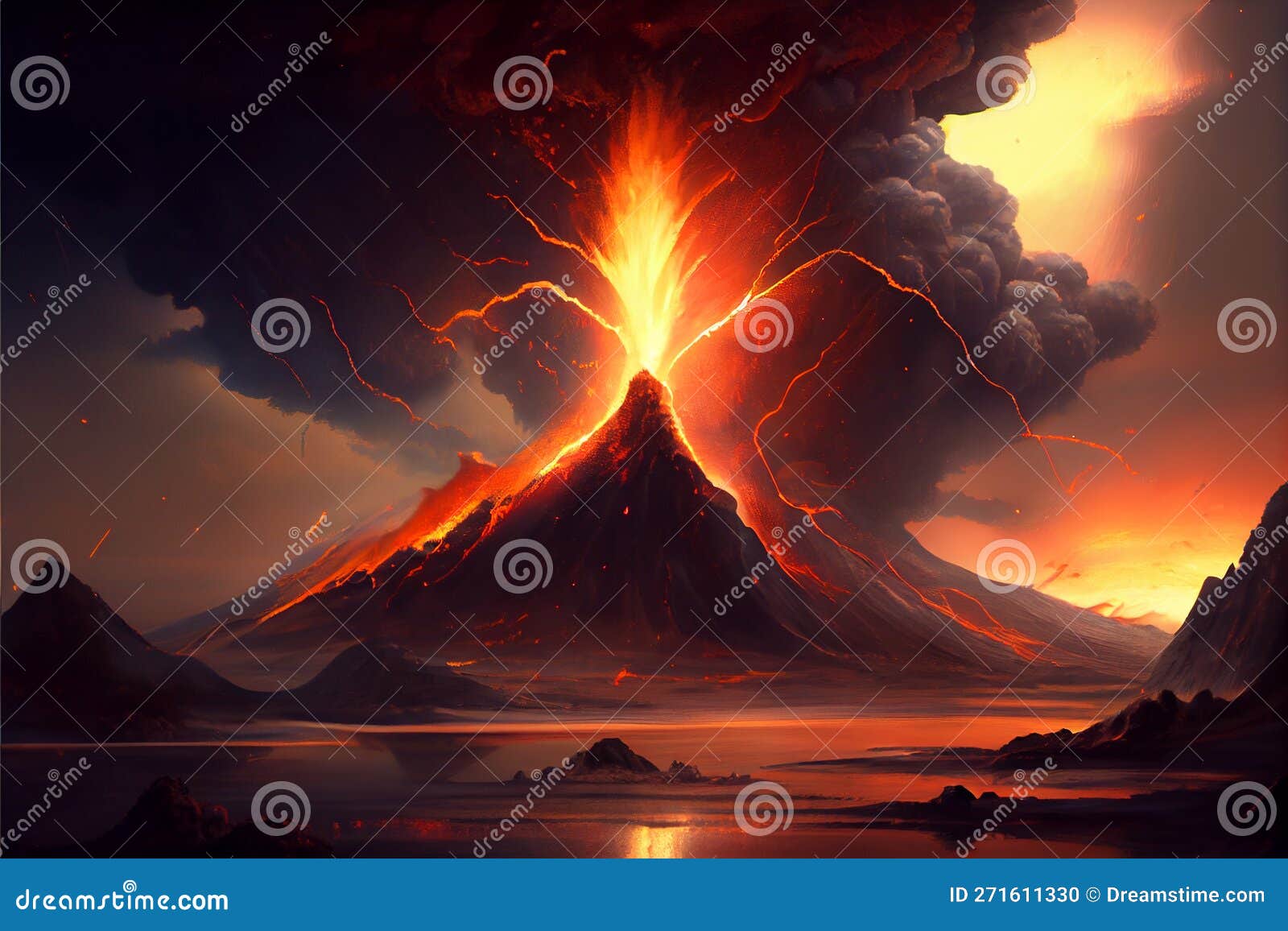 A Huge Volcano Seen From Far Away Erupting Rainbow Colored Colour ...