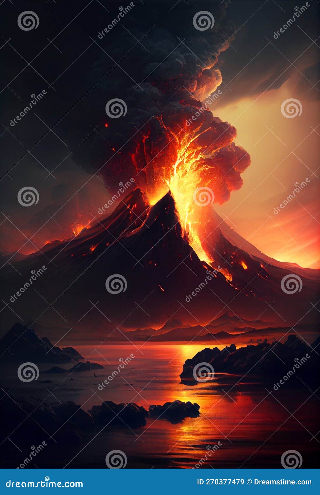 A Huge Volcano Seen From Far Away Erupting Rainbow Colored Colour ...