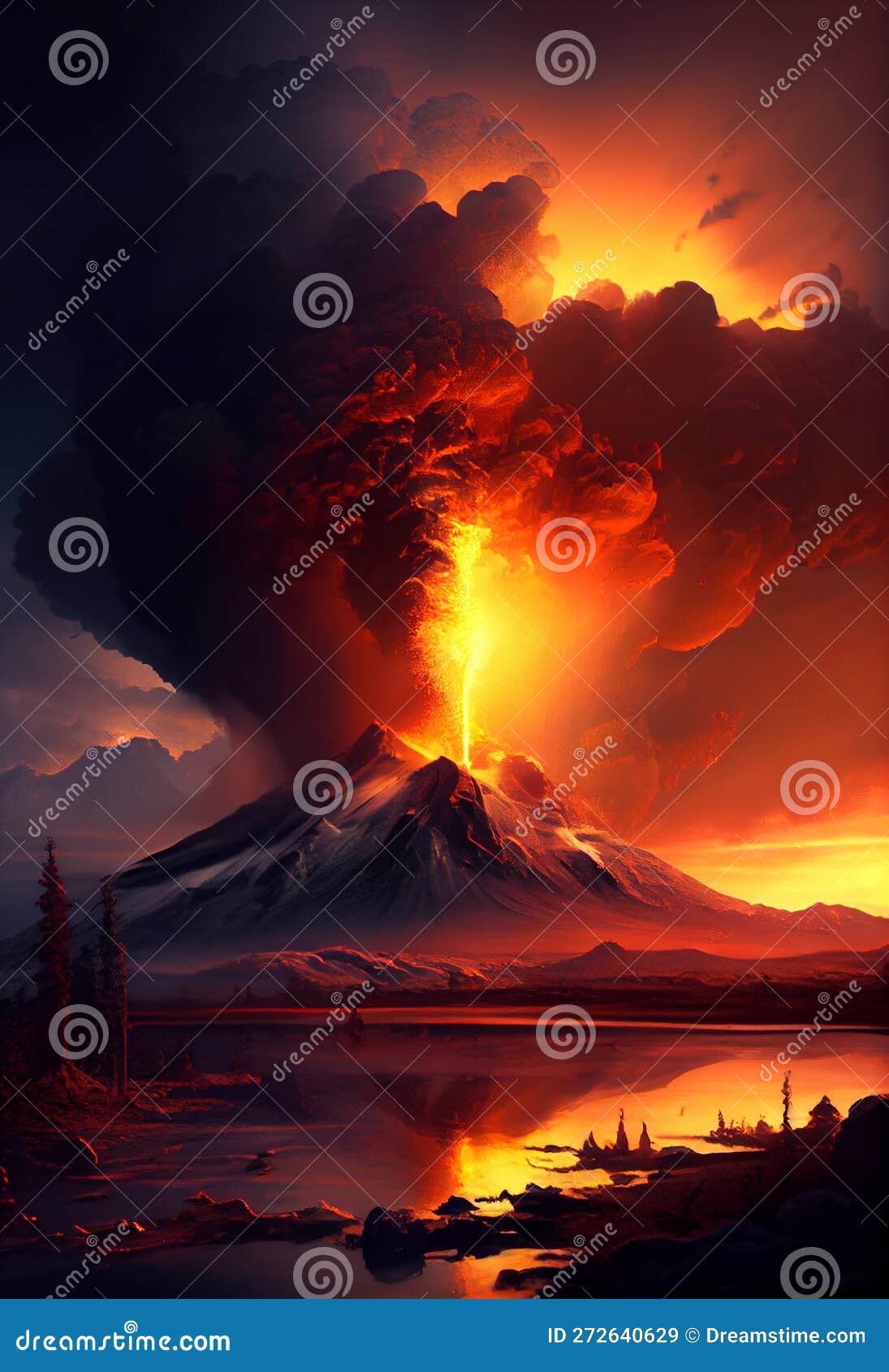 A Huge Volcano Seen From Far Away Erupting Rainbow Colored Colour ...