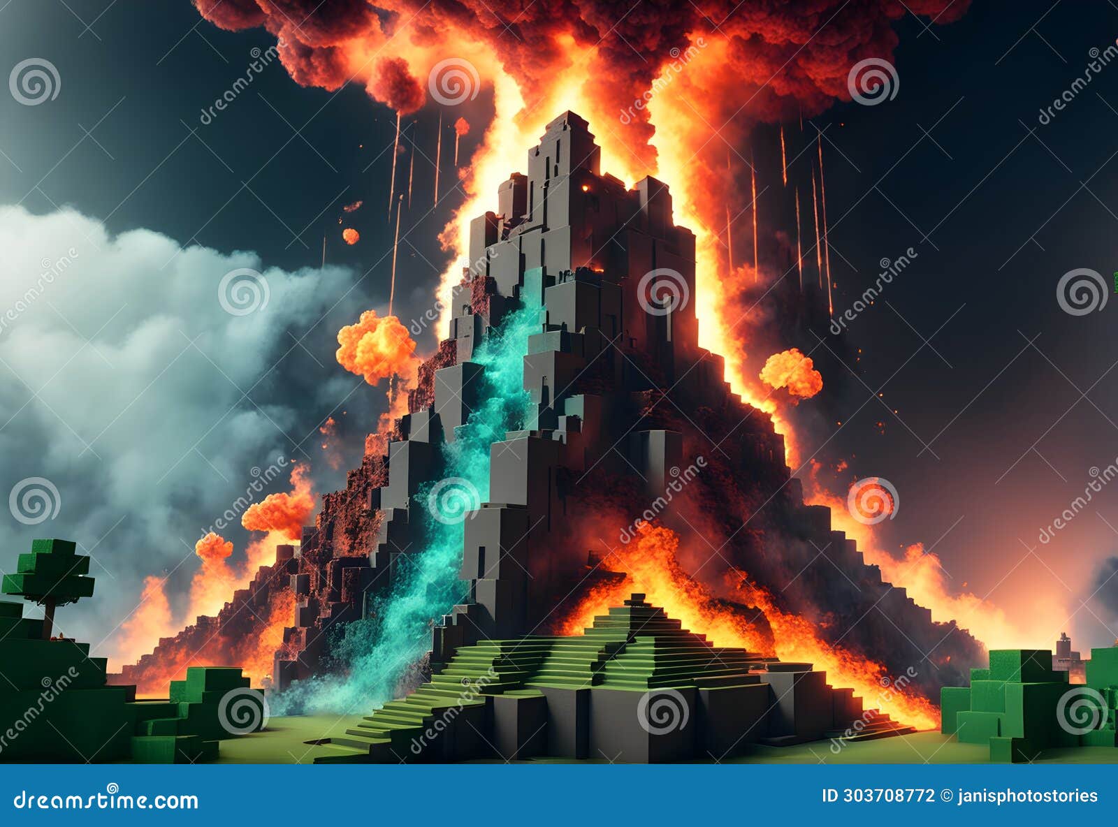 Eruption of Minecraft World. Exploding Minecraft Colorful Cubes Paint ...