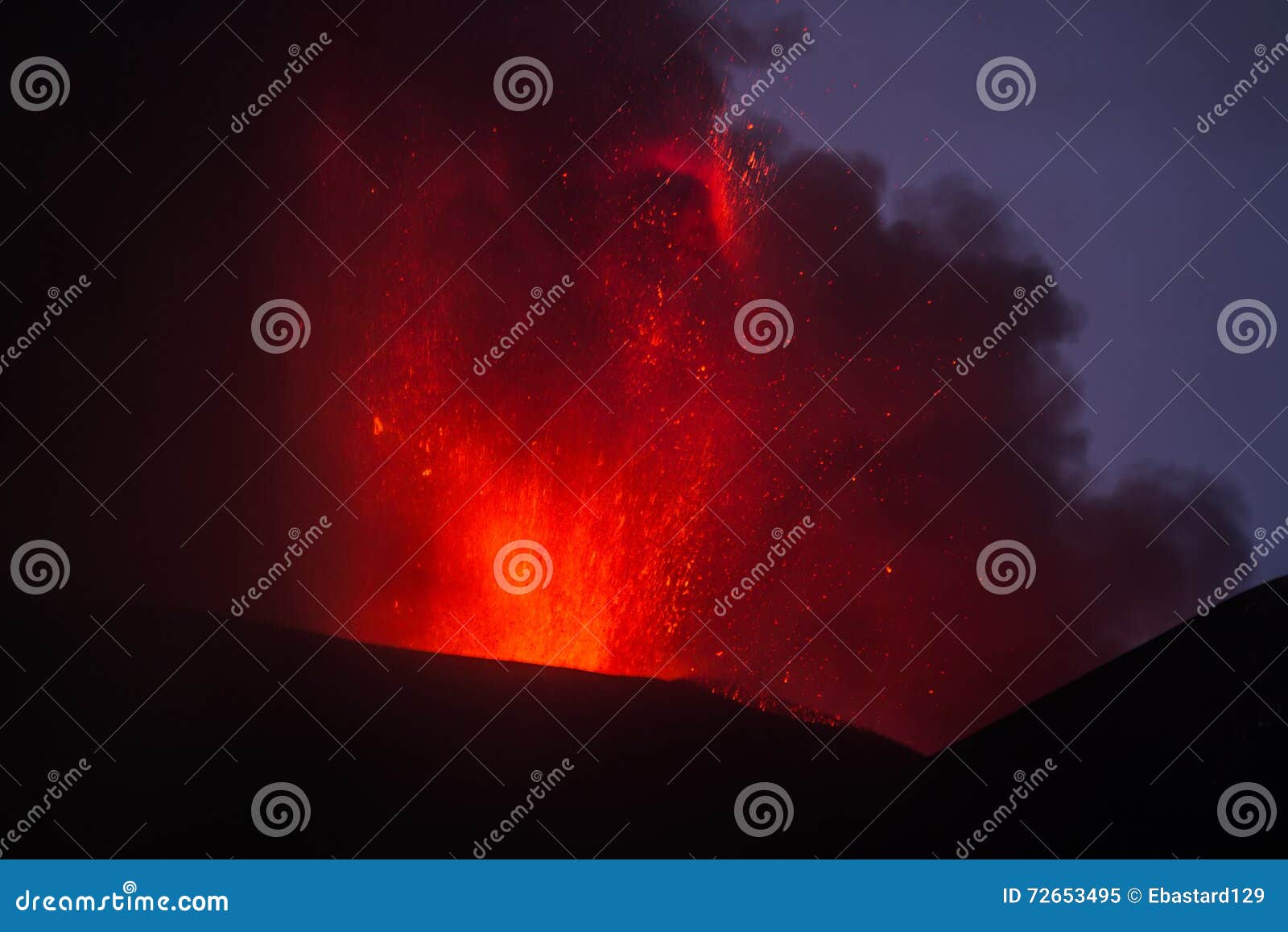 Eruption of Mount Etna stock image. Image of explosions - 72653495
