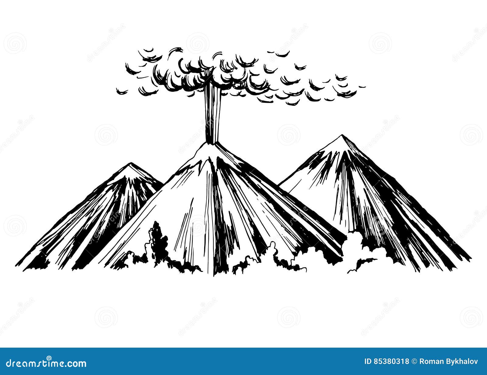 Eruption Three Mountains Vector Illustration | CartoonDealer.com #85380318