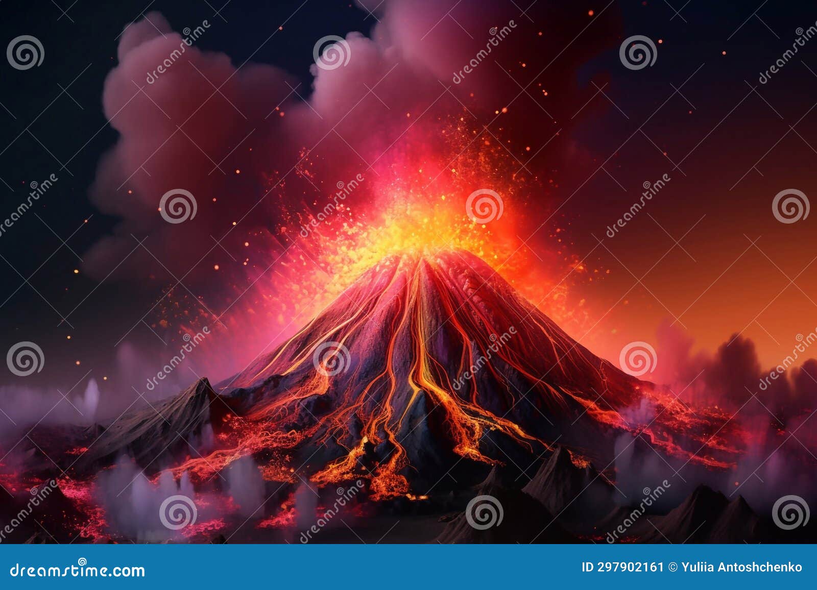 Eruption of volcano day. stock illustration. Illustration of crater ...