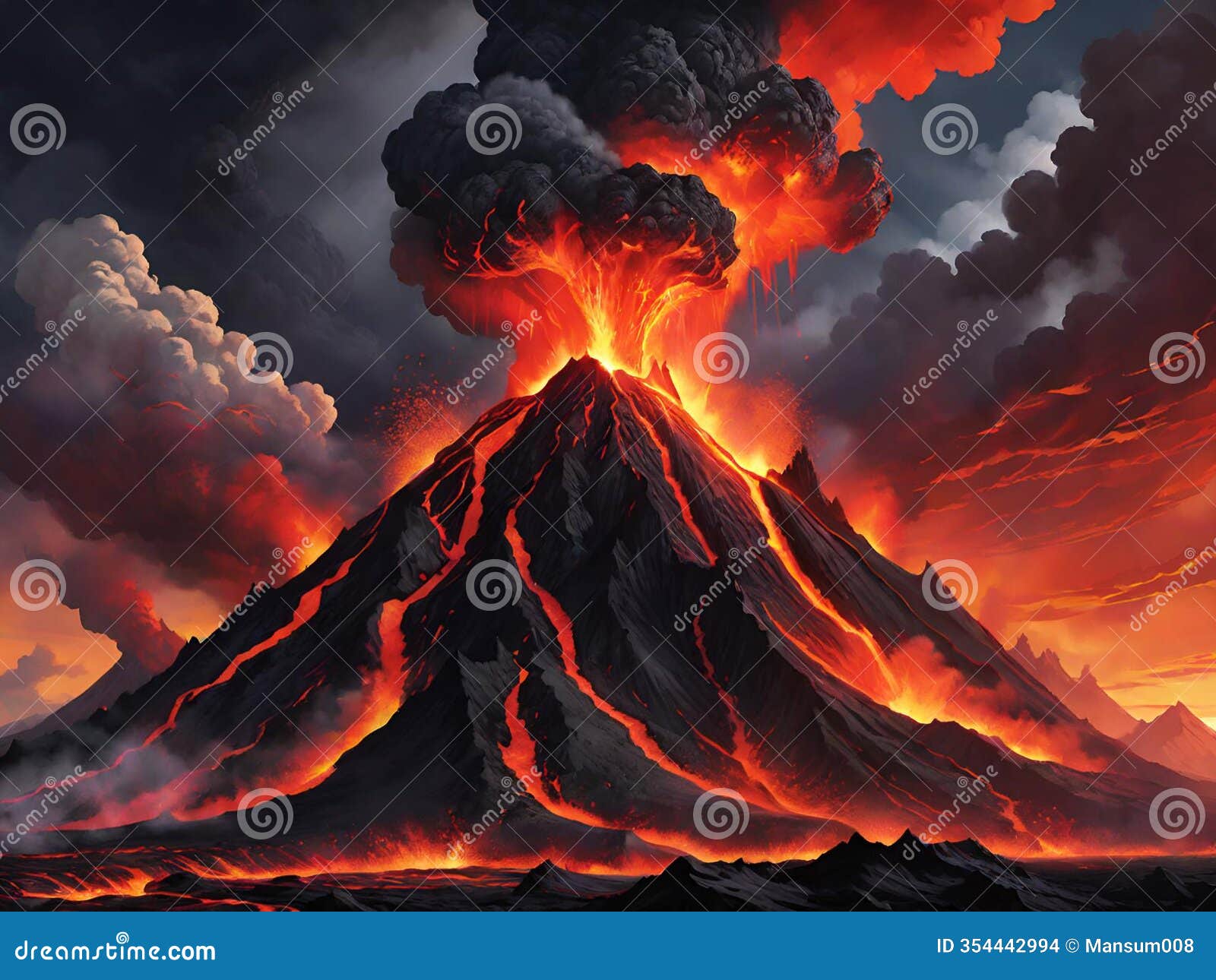 Volcano Lava Eruption. Vulcano Mountain With Smoke Cartoon Vector ...