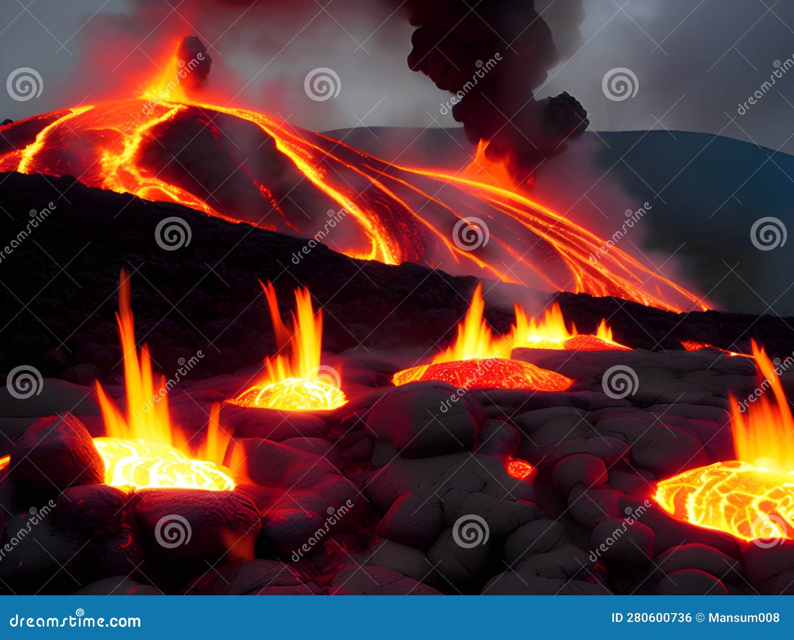 Volcano Lava Without Smoke On The Isolatedbackground. 3d Illustration ...