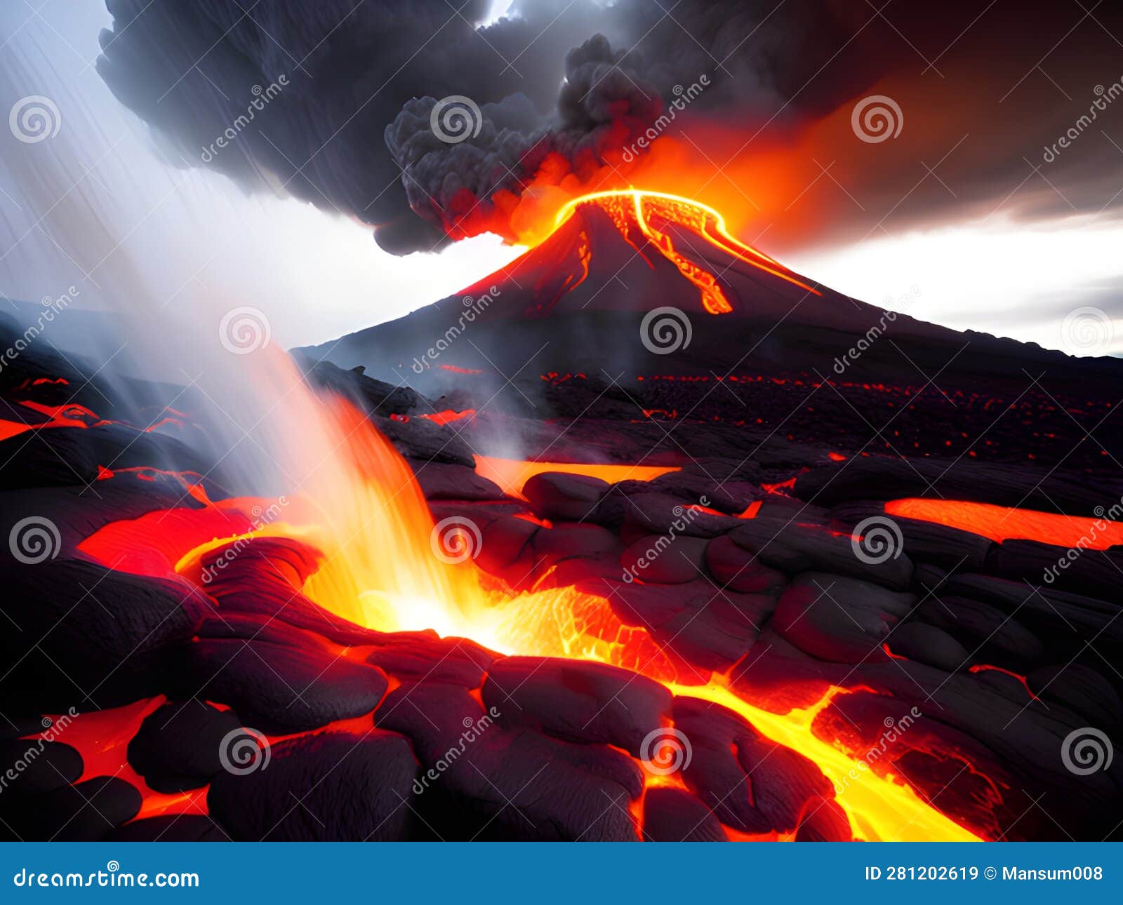 Eruption of Volcano Lava Flow in Lava Flow, AI Generated Stock Image ...