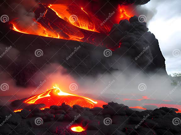Eruption of Volcano Lava Flow in Lava Flow, AI Generated Stock Image ...