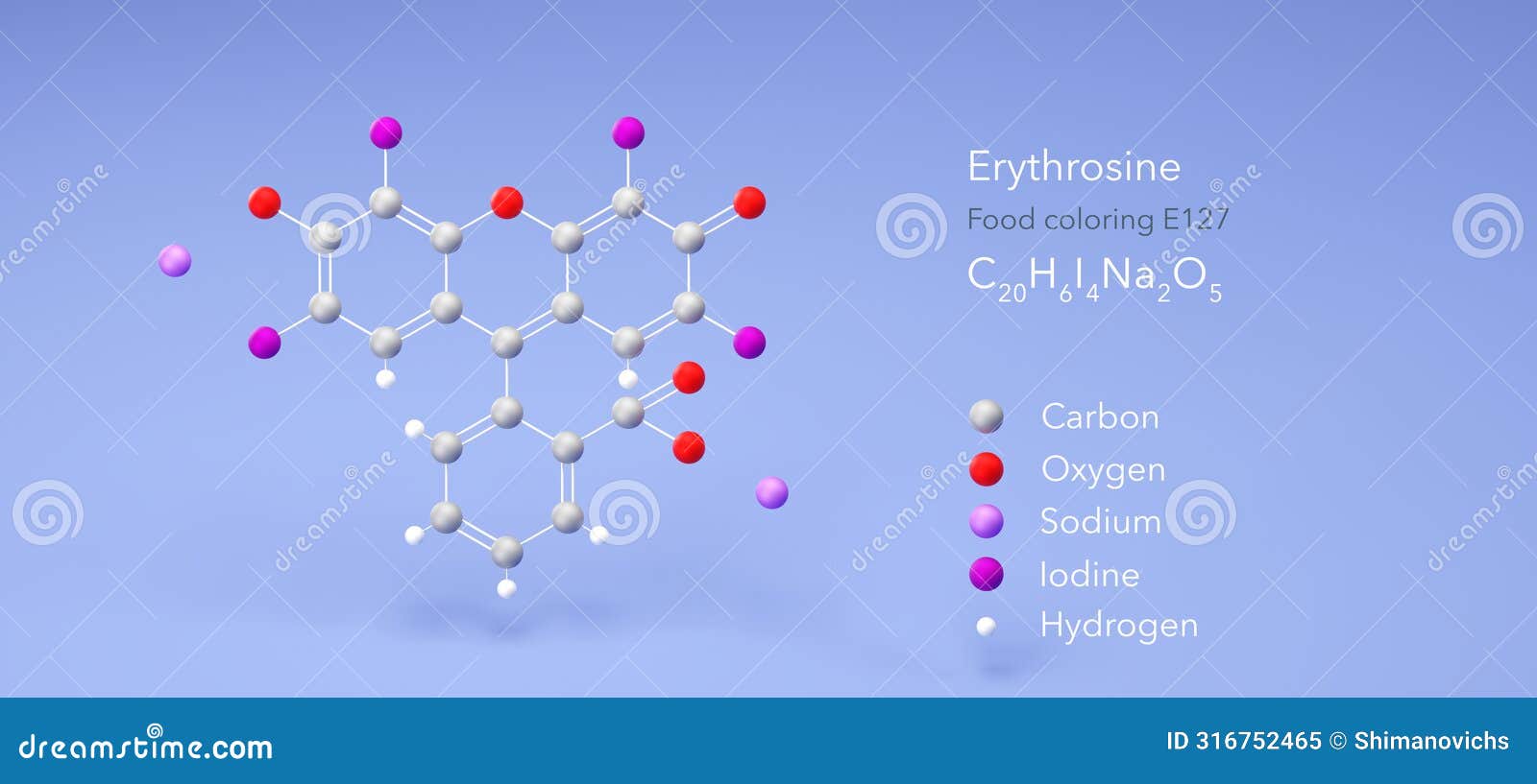 Erythrosine Molecule, Molecular Structures, Food Coloring E127, 3d ...