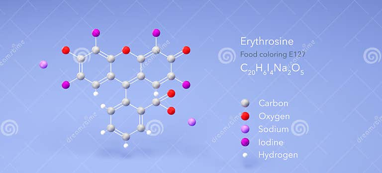 Erythrosine Molecule, Molecular Structures, Food Coloring E127, 3d ...